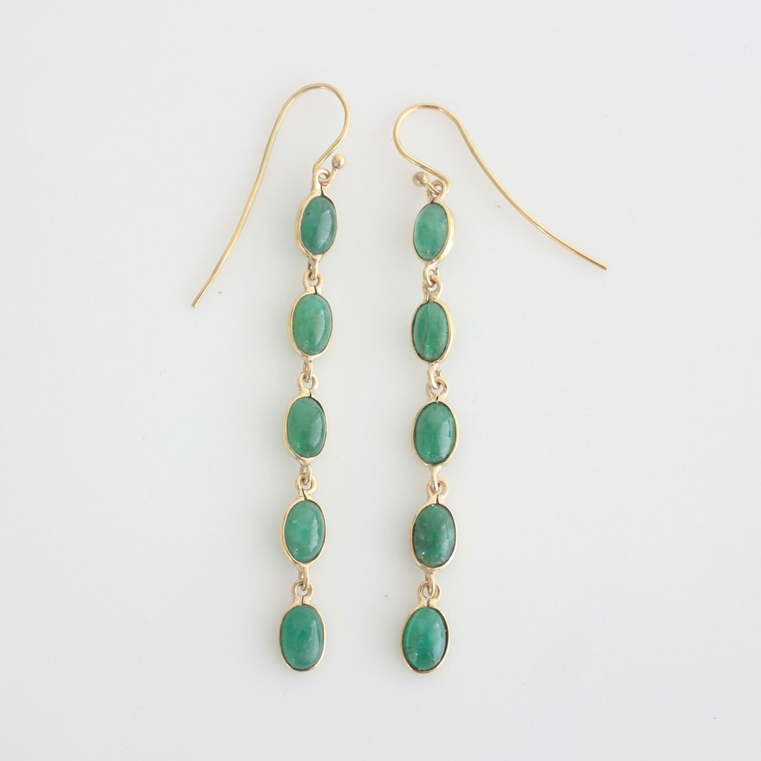 18k Solid Gold Earrings / Green Emerald Earring / Dangle Earrings / Long Earrings / Anniversary ...