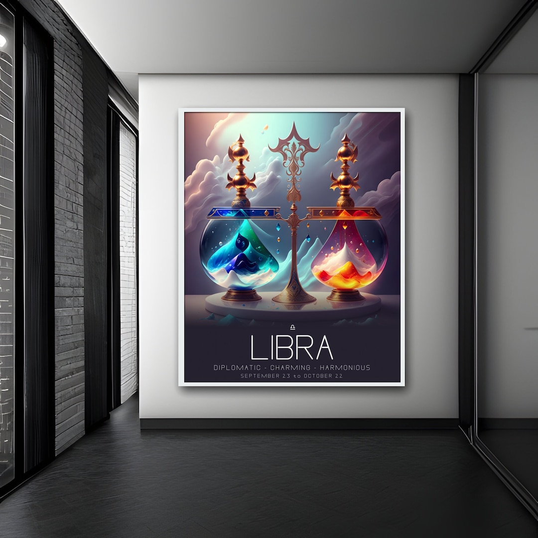 Libra Zodiac Sign Poster Digital Painting Decor Portrait Wall Decor AI ...