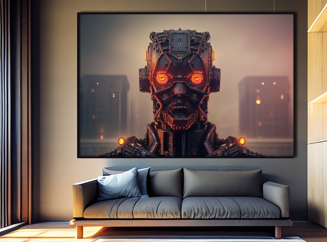Cyberpunk Terminator Robot Digital Painting Decor Portrait Wall Decor ...