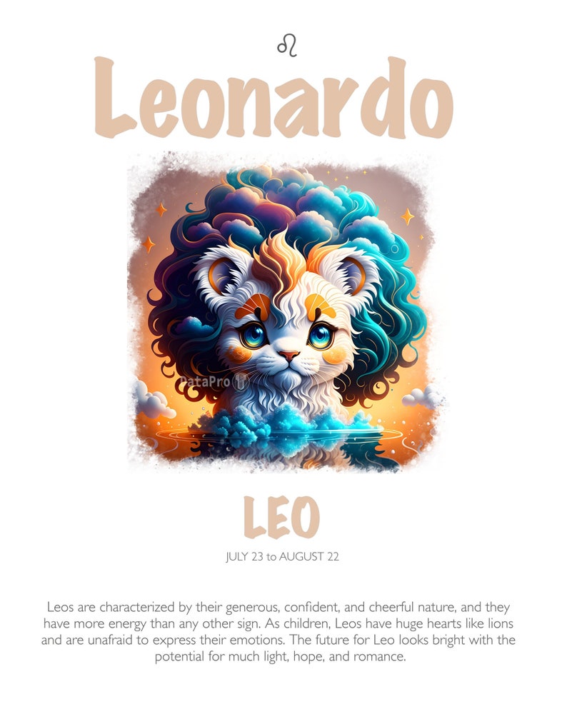 Personalised Cute Leo Zodiac Sign Poster Kids Digital Painting Wall ...