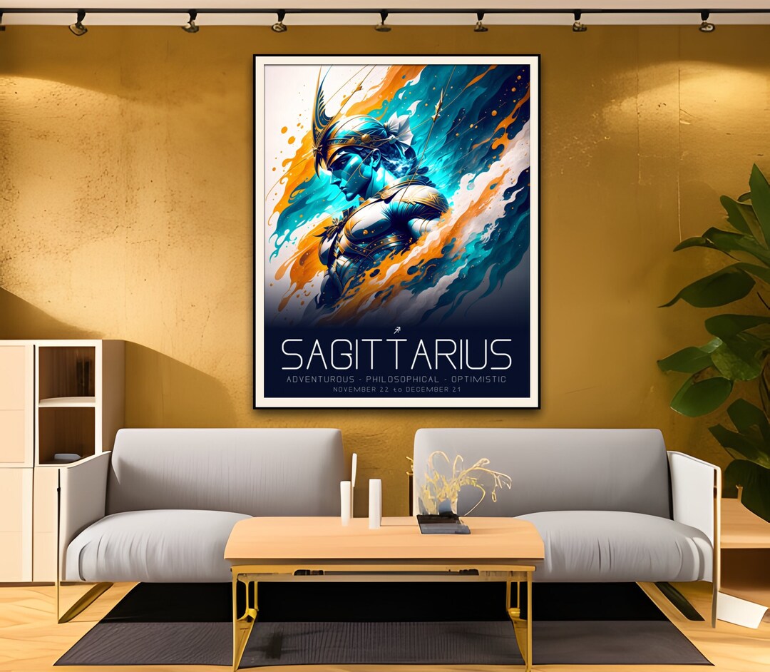 Sagittarius Zodiac Sign Poster Digital Painting Decor Portrait Wall ...