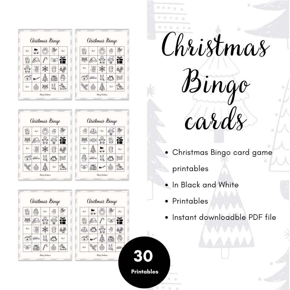 Christmas Bingo Black and White Card Game Bundle, Fun Christmas Family ...