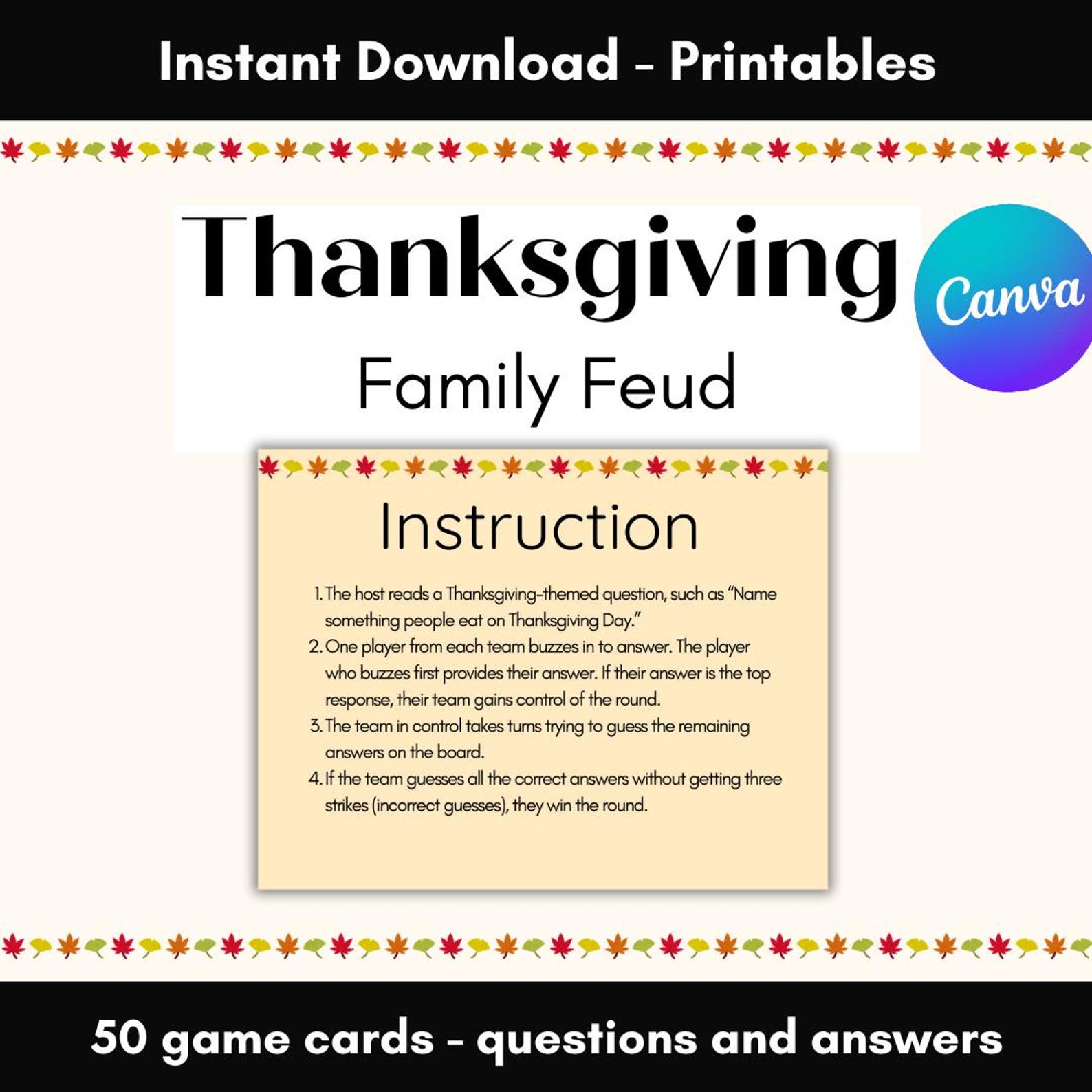 Thanksgiving Family Feud Game Party Trivia - Family Game Night - Family ...