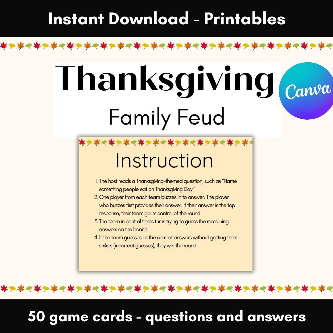 Thanksgiving Family Feud Game Party Trivia - Family Game Night - Family ...