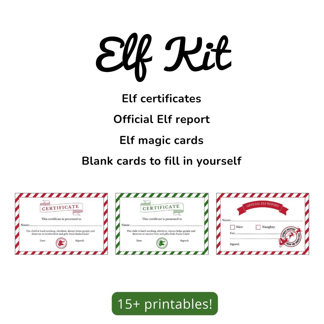 Elf Kit, Printable Certificate, Elf Magic Cards, Elf Notes, Official ...