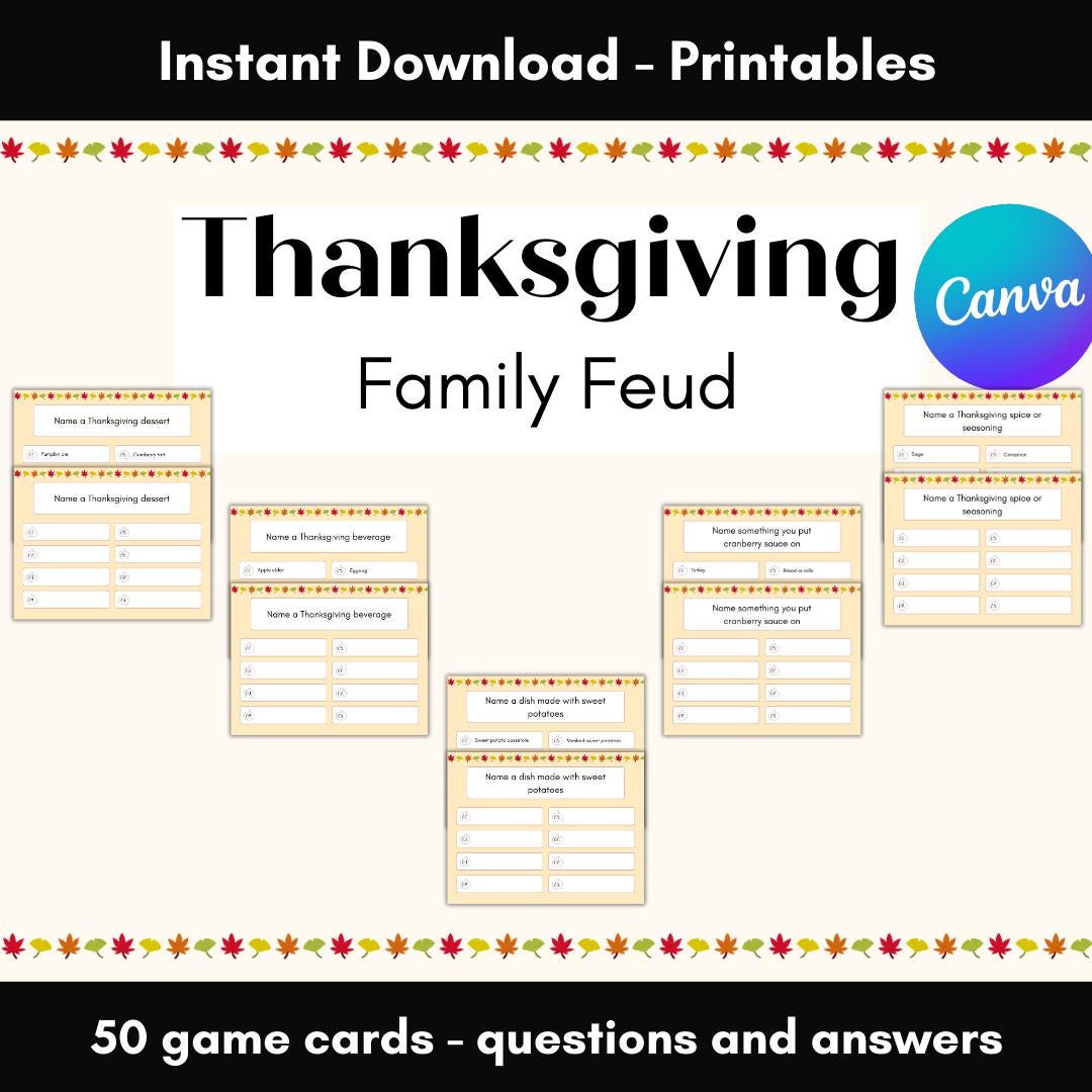 Thanksgiving Family Feud Game Party Trivia - Family Game Night - Family ...