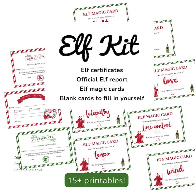 Elf Kit, Printable Certificate, Elf Magic Cards, Elf Notes, Official ...