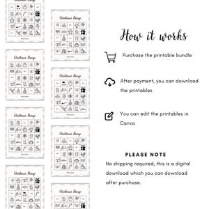 Christmas Bingo Black and White Card Game Bundle, Fun Christmas Family ...