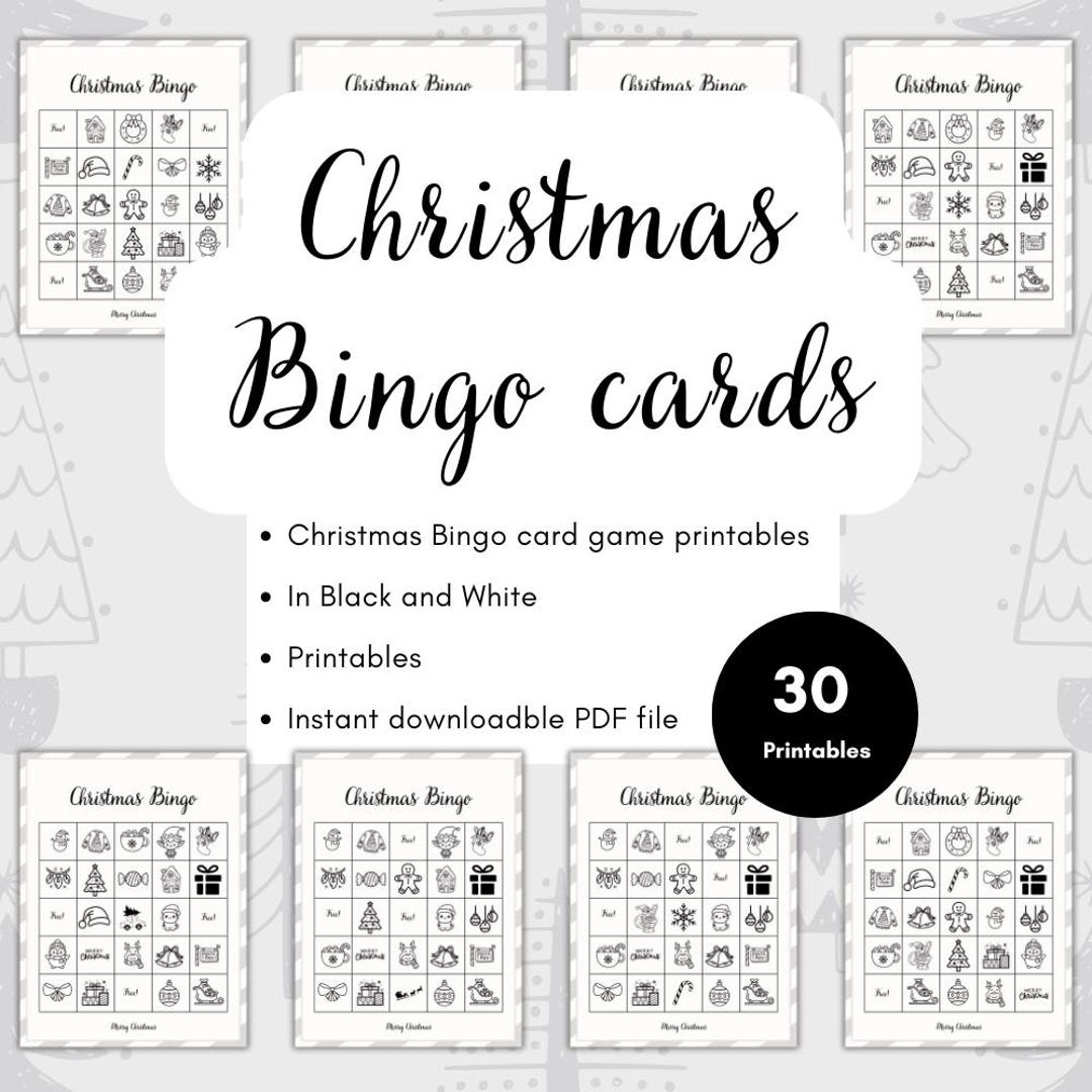 Christmas Bingo Black and White Card Game Bundle, Fun Christmas Family ...