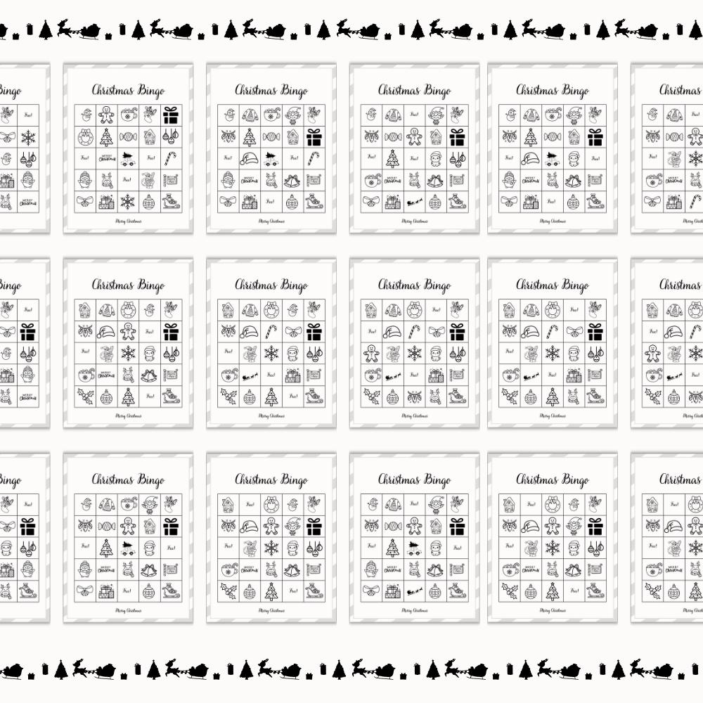 Christmas Bingo Black and White Card Game Bundle, Fun Christmas Family ...