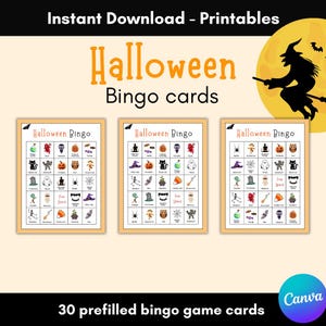 Halloween Bingo Cards, Printable - 30 Prefilled Bingo Cards - PDF ...