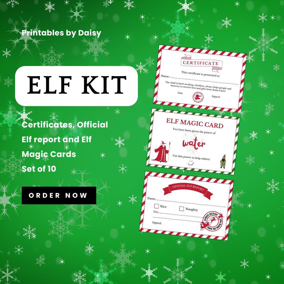 Elf Kit, Printable Certificate, Elf Magic Cards, Official Elf Report ...