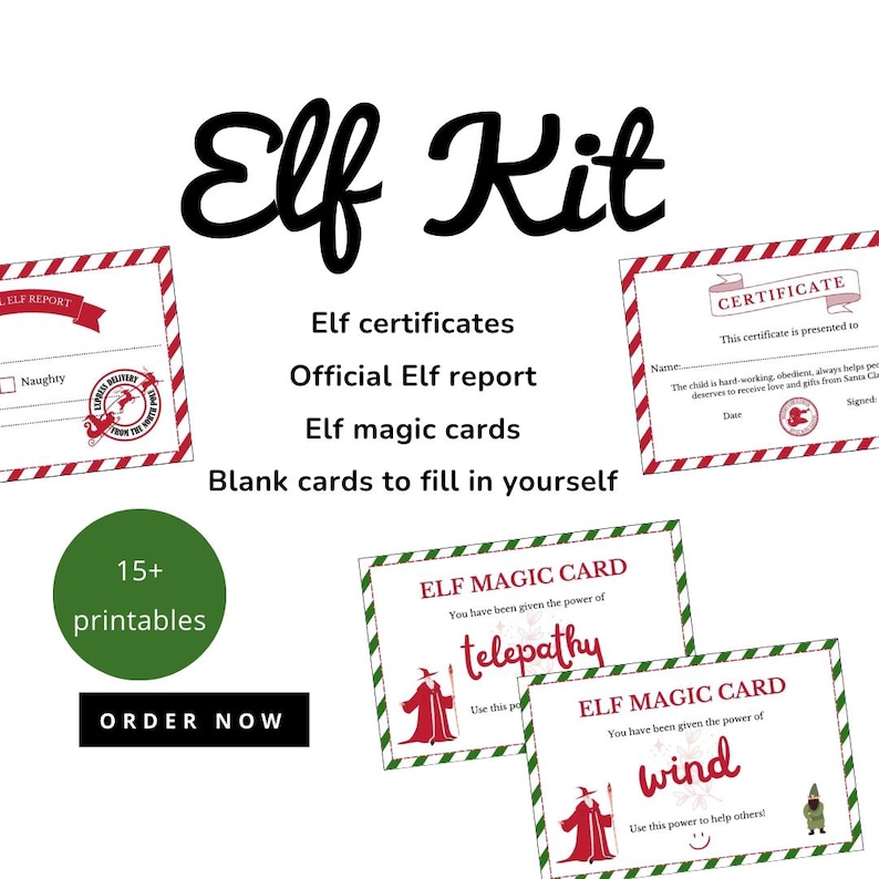 Elf Kit, Printable Certificate, Elf Magic Cards, Elf Notes, Official ...