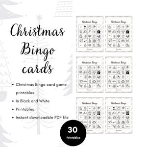 Christmas Bingo Black and White Card Game Bundle, Fun Christmas Family ...