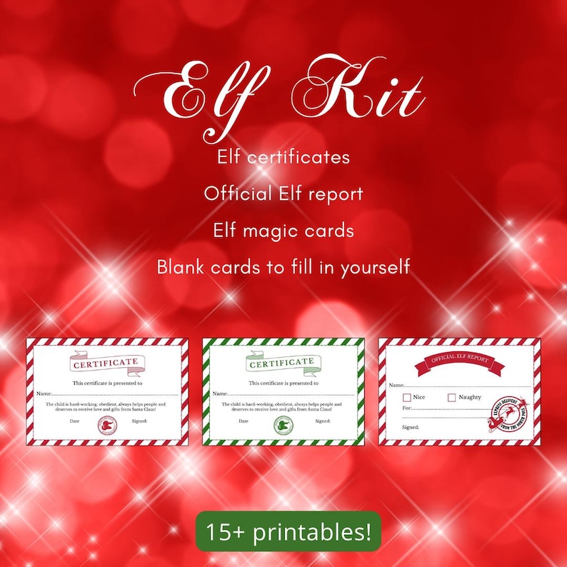 Elf Kit, Printable Certificate, Elf Magic Cards, Elf Notes, Official ...