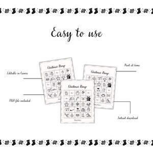 Christmas Bingo Black and White Card Game Bundle, Fun Christmas Family ...