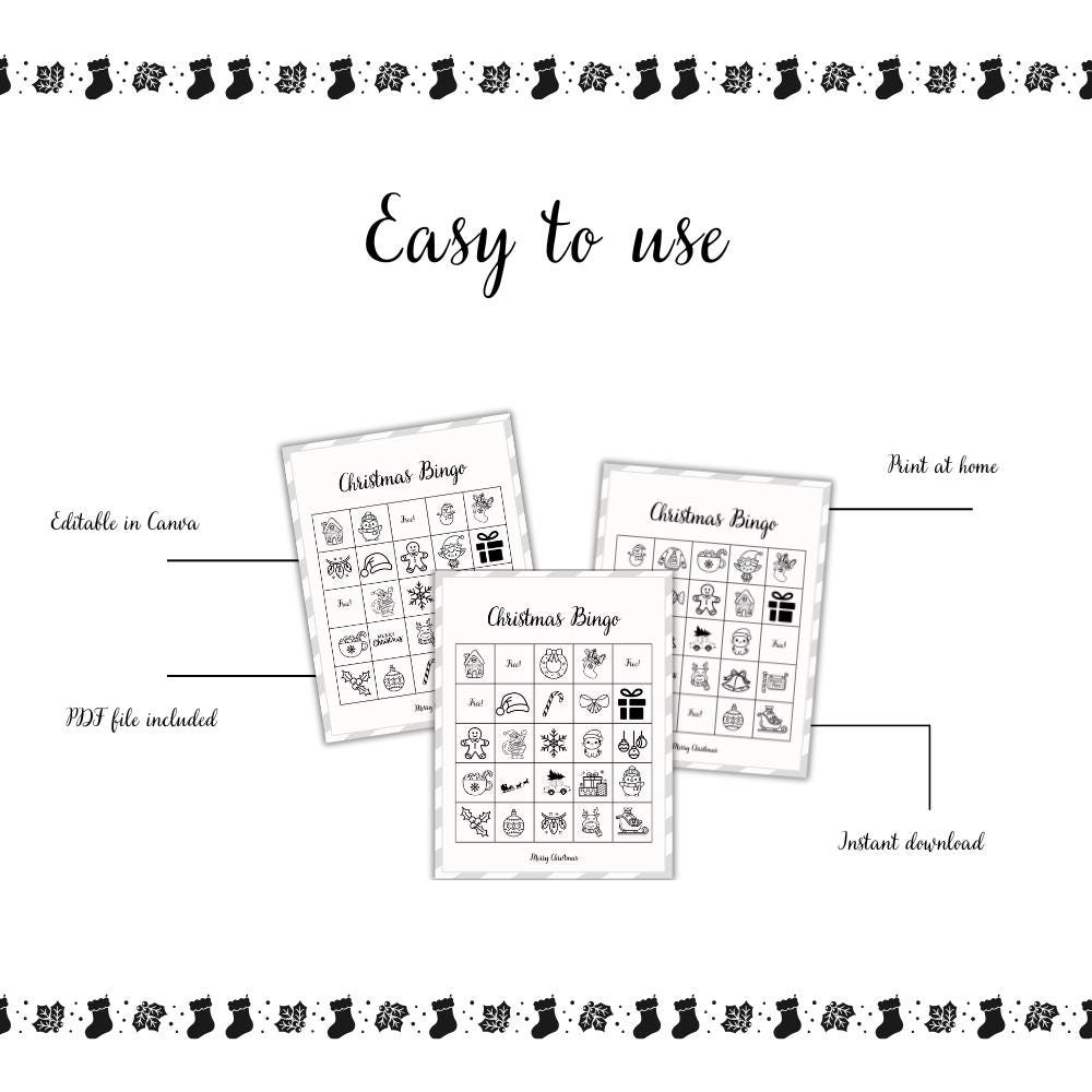 Christmas Bingo Black and White Card Game Bundle, Fun Christmas Family ...