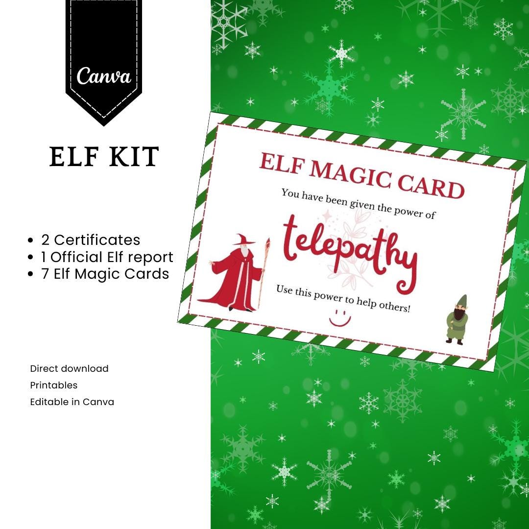 Elf Kit, Printable Certificate, Elf Magic Cards, Official Elf Report ...