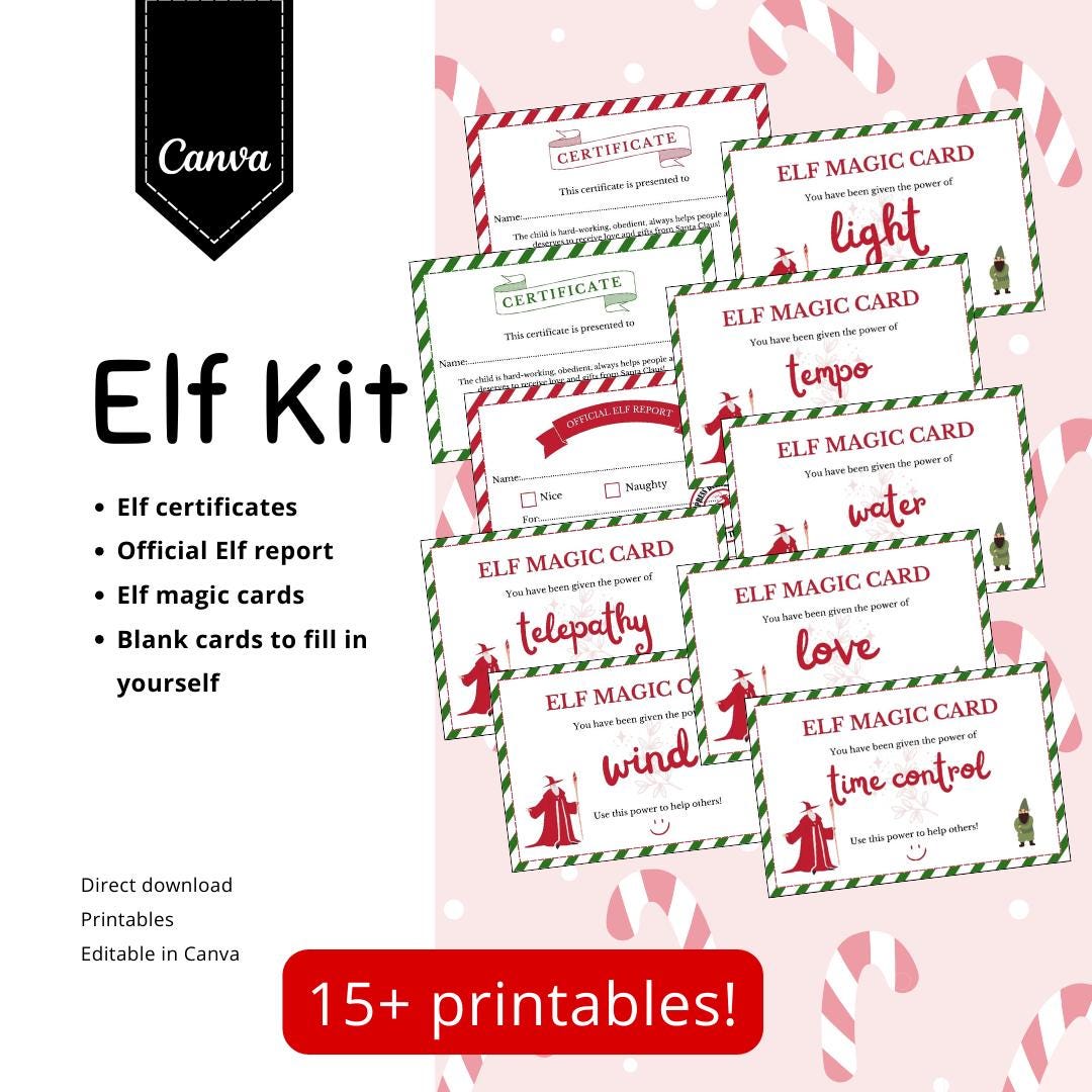 Elf Kit, Printable Certificate, Elf Magic Cards, Elf Notes, Official ...