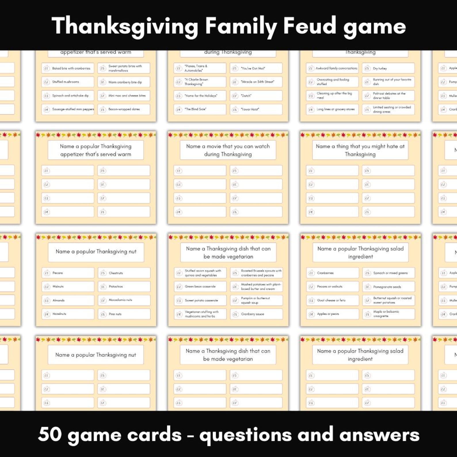 Thanksgiving Family Feud Game Party Trivia - Family Game Night - Family ...