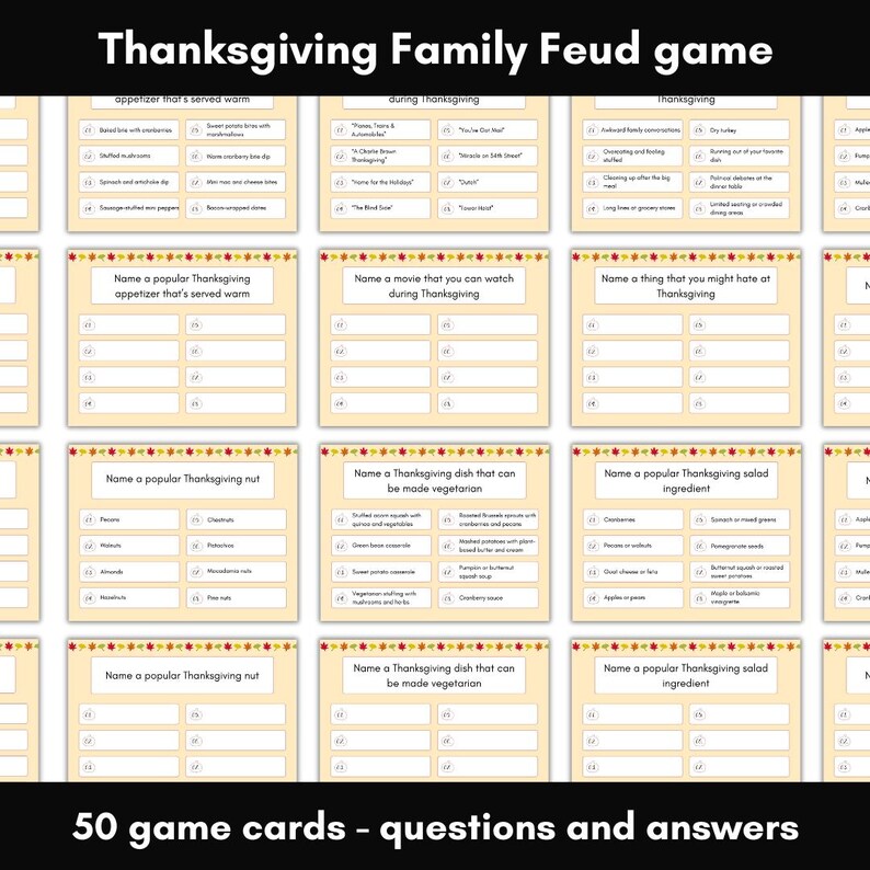 Thanksgiving Family Feud Game Party Trivia - Family Game Night - Family ...