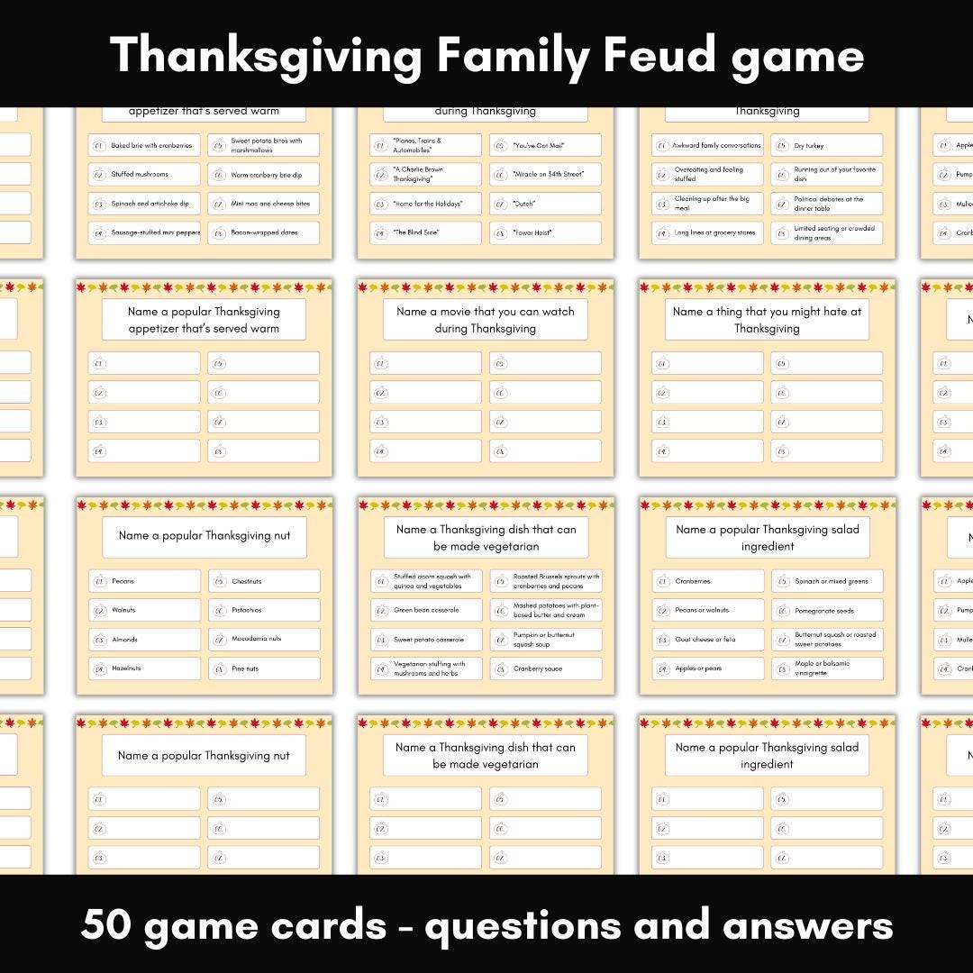 Thanksgiving Family Feud Game Party Trivia - Family Game Night - Family ...