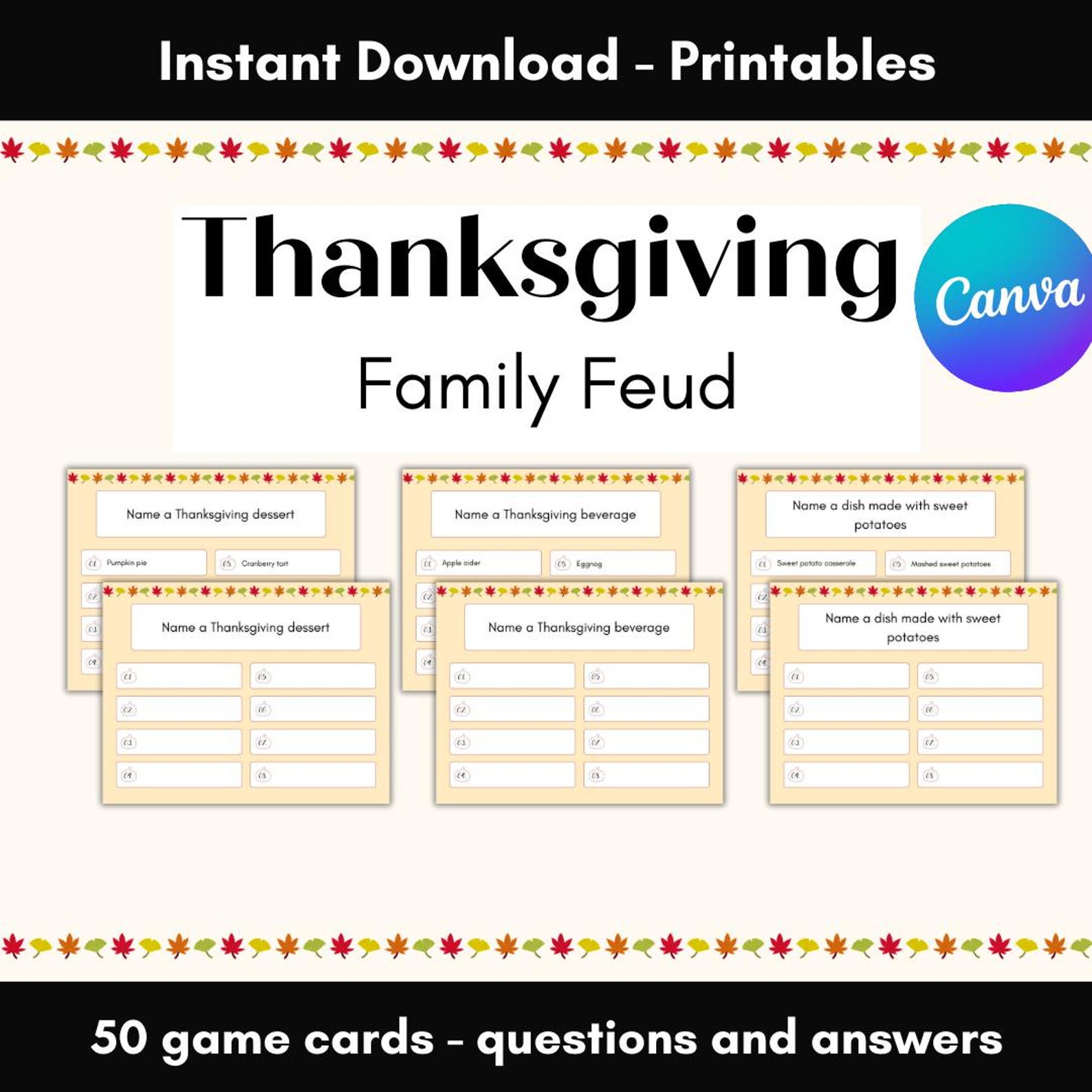Thanksgiving Family Feud Game Party Trivia - Family Game Night - Family ...