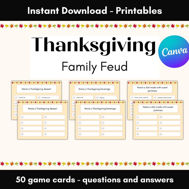 Thanksgiving Family Feud Game Party Trivia - Family Game Night - Family ...