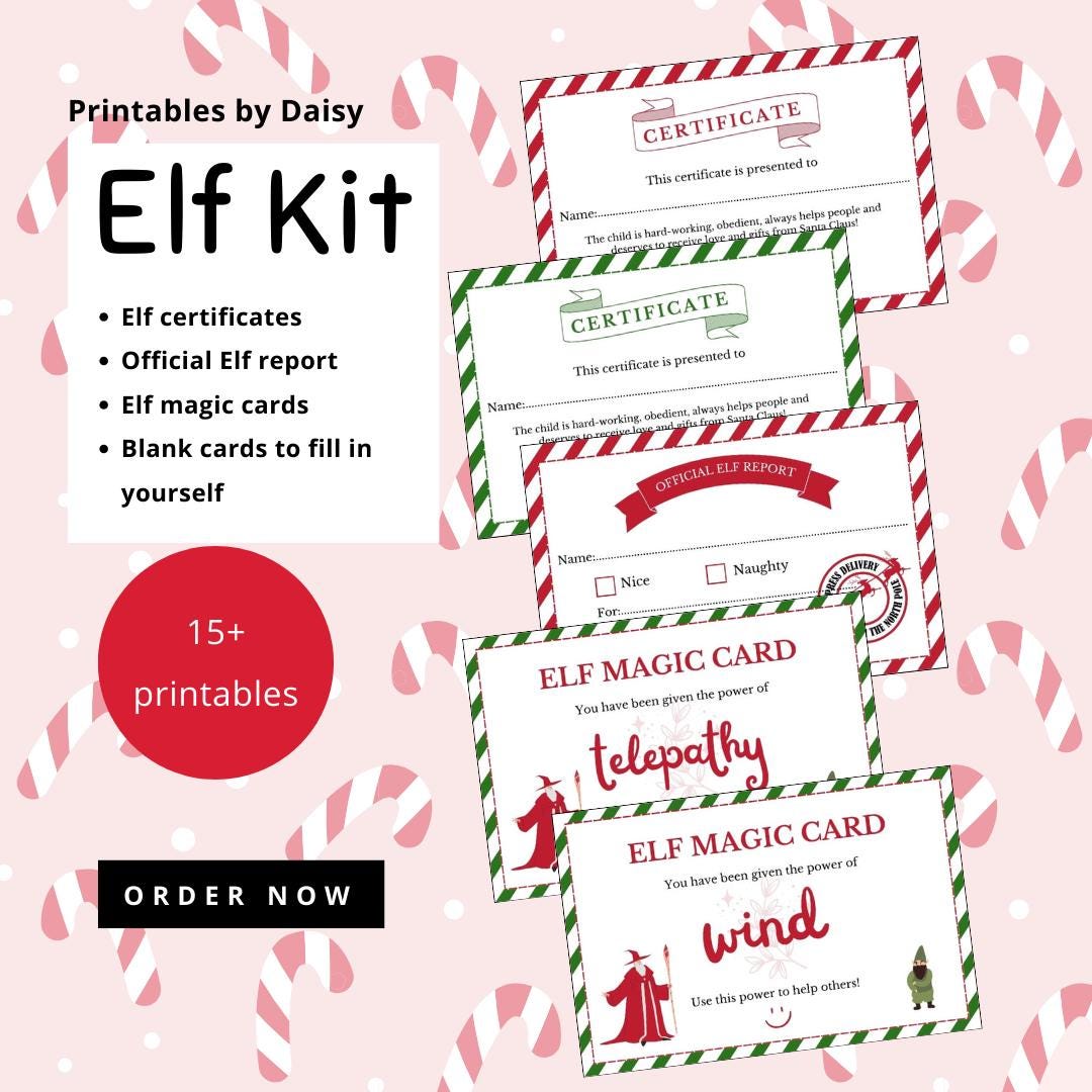 Elf Kit, Printable Certificate, Elf Magic Cards, Elf Notes, Official ...