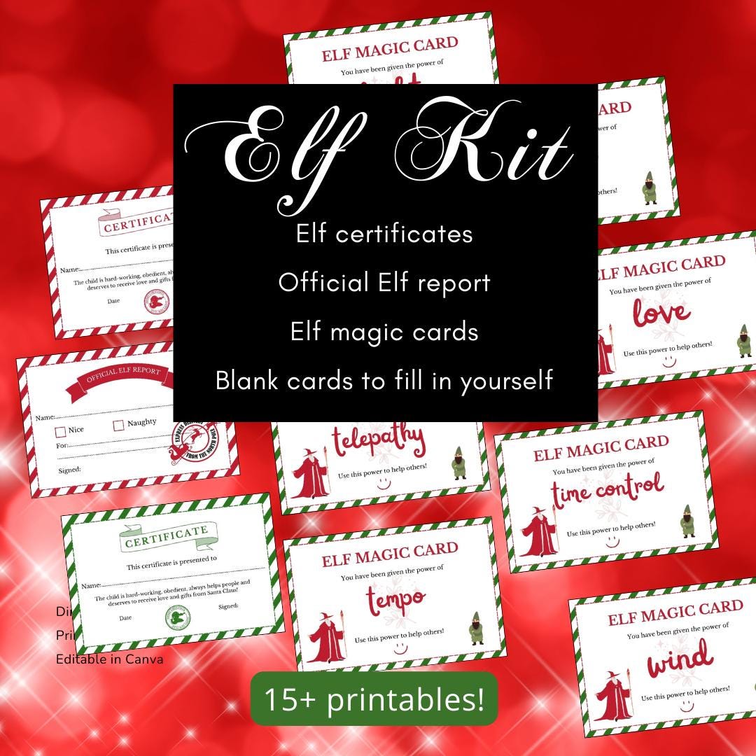 Elf Kit, Printable Certificate, Elf Magic Cards, Elf Notes, Official ...