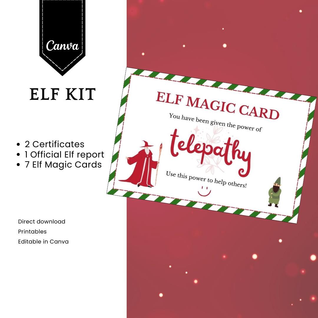 Elf Kit, Printable Certificate, Elf Magic Cards, Christmas, Editable in ...