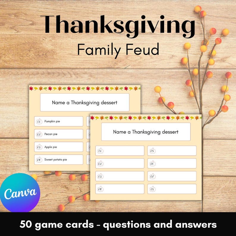 Thanksgiving Family Feud Game Party Trivia - Family Game Night - Family ...