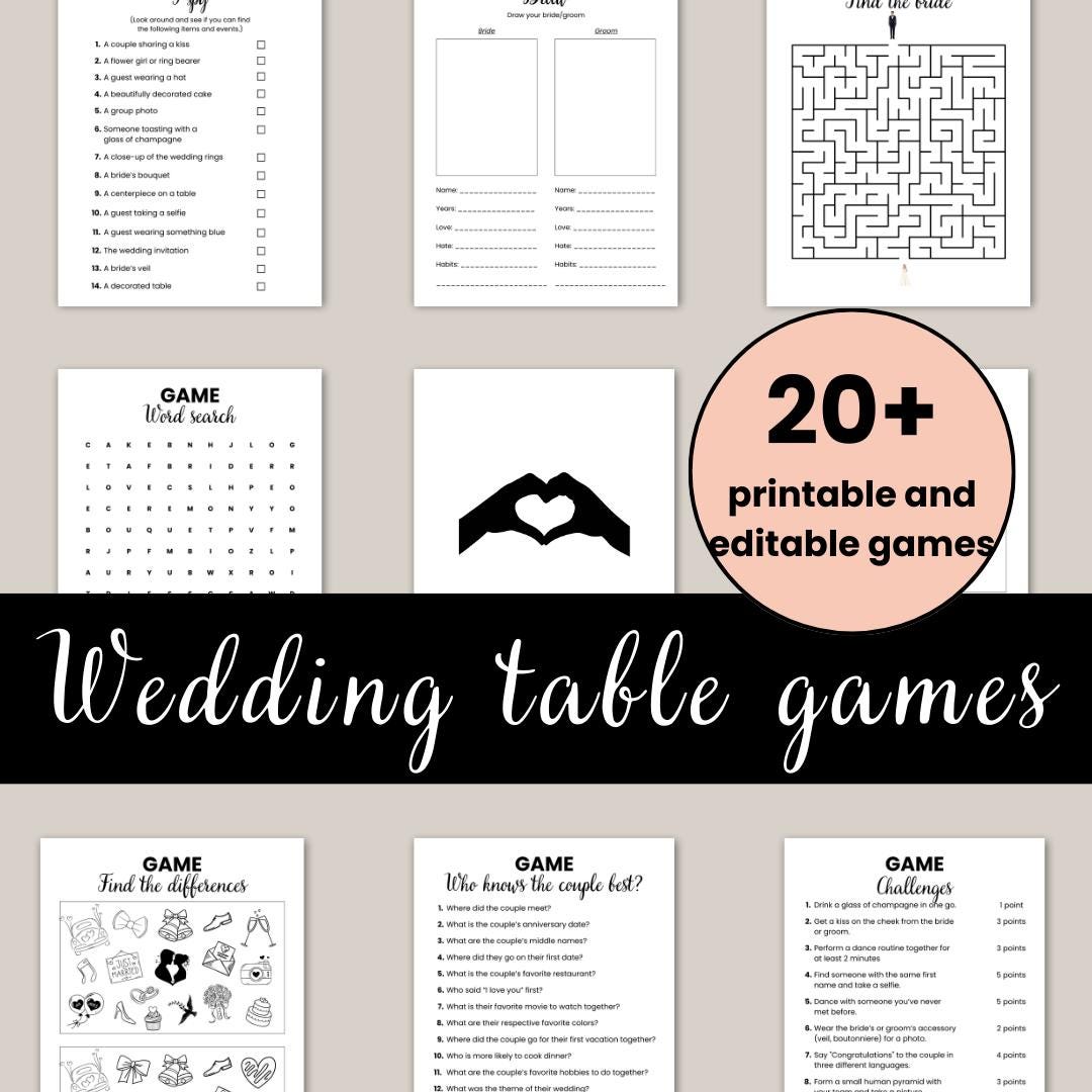 Wedding Table Games Printable Bundle, Wedding Reception Games, Wedding ...
