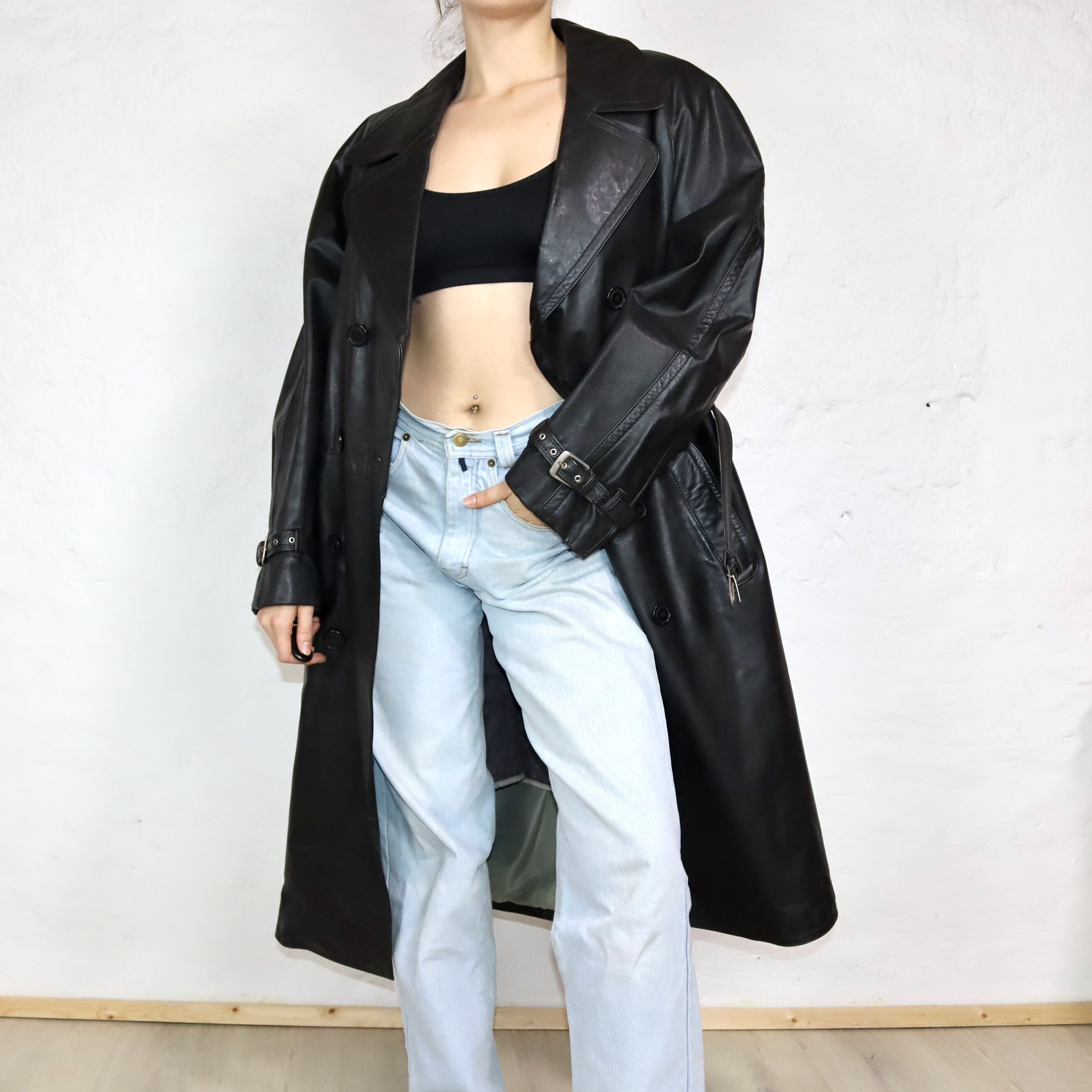 Vintage 80s 90s NIKATOR DDR VEB Freiberg Leather Coat Coat With Belt ...