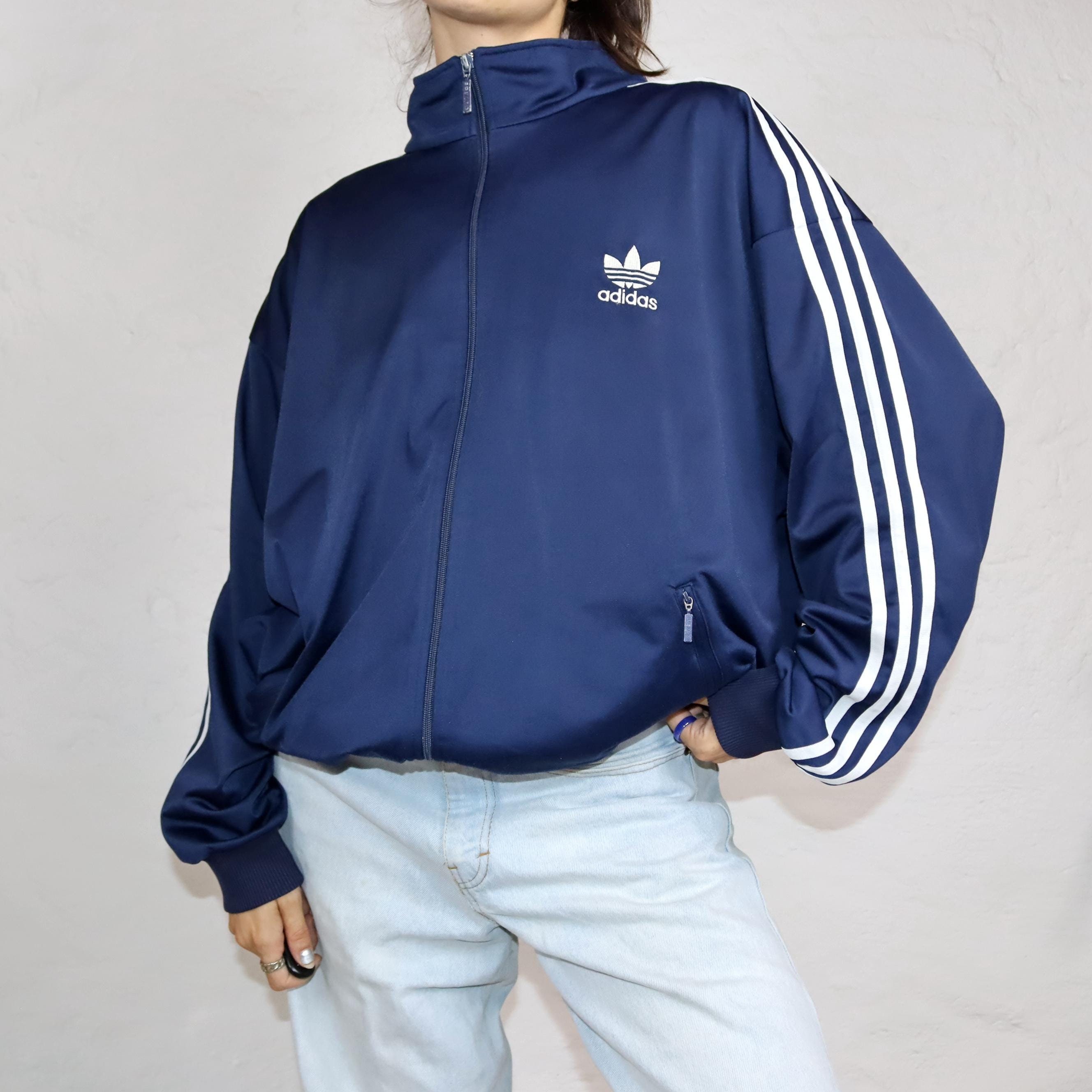 Vintage 80s 90s ADIDAS Tracksuit Jacket Stand-up Collar Dark Vintage 80s 90s ADIDAS Tracksuit Jacket Stand-up Collar Dark