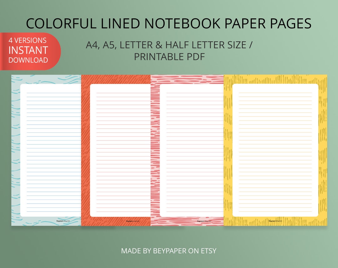 Printable Note Paper 4 Different Version of Lined Papers, Lined Sheets ...