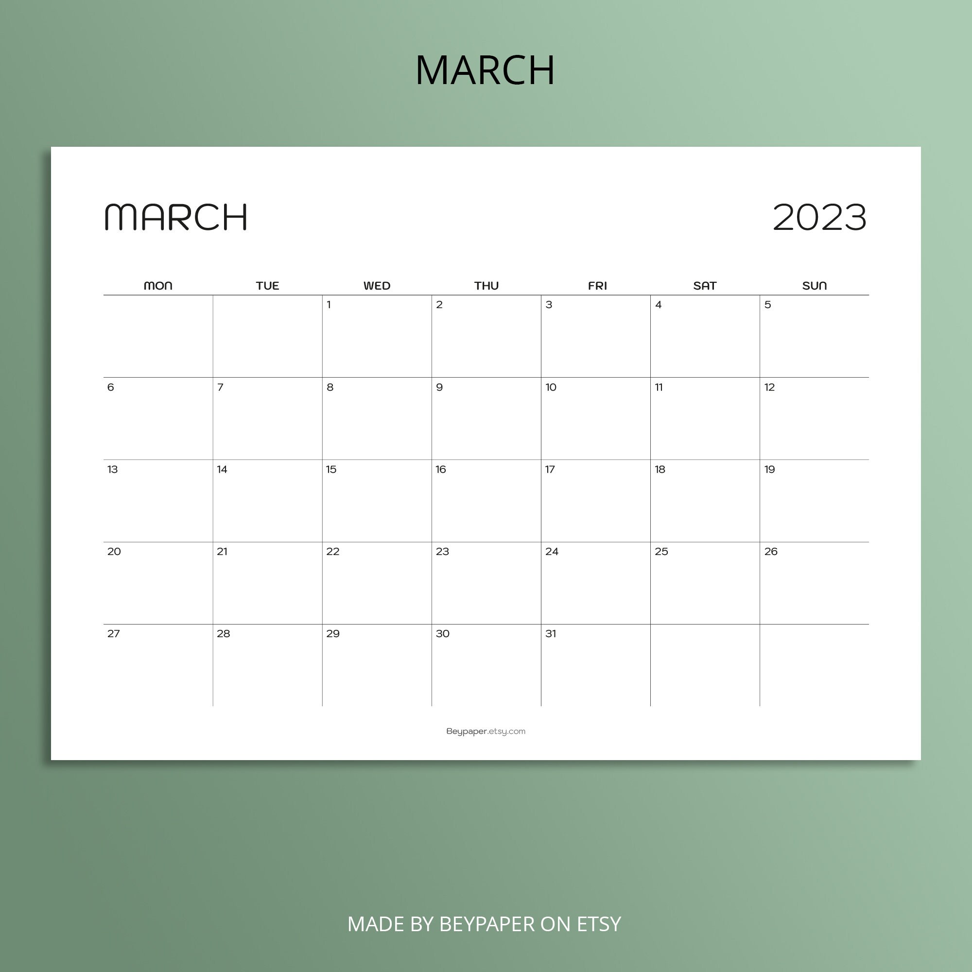 Printable 2023 Calendar Monthly Planner, Minimalist Calendar 2023 ...