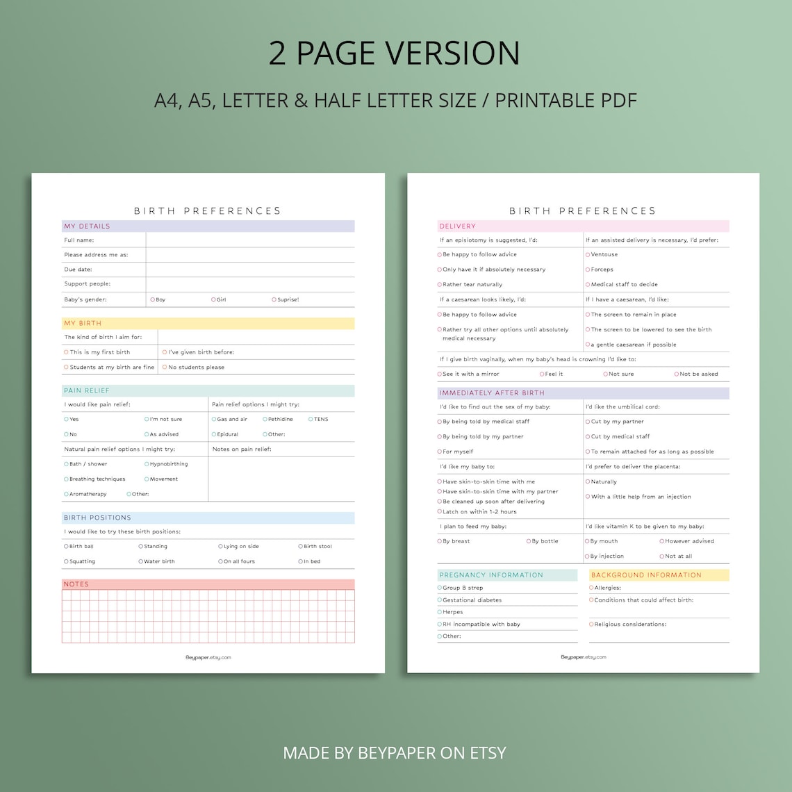 Printable Birth Preferences Template | Birth Plan, Birthing Plan ...