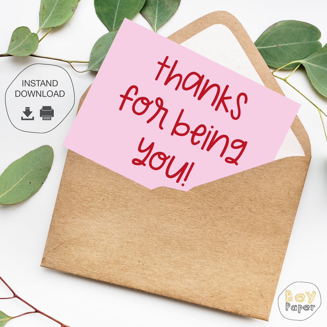 Printable Thank You Card | Instant Download | Greeting Card | Downloadable "thanks for Being You ...