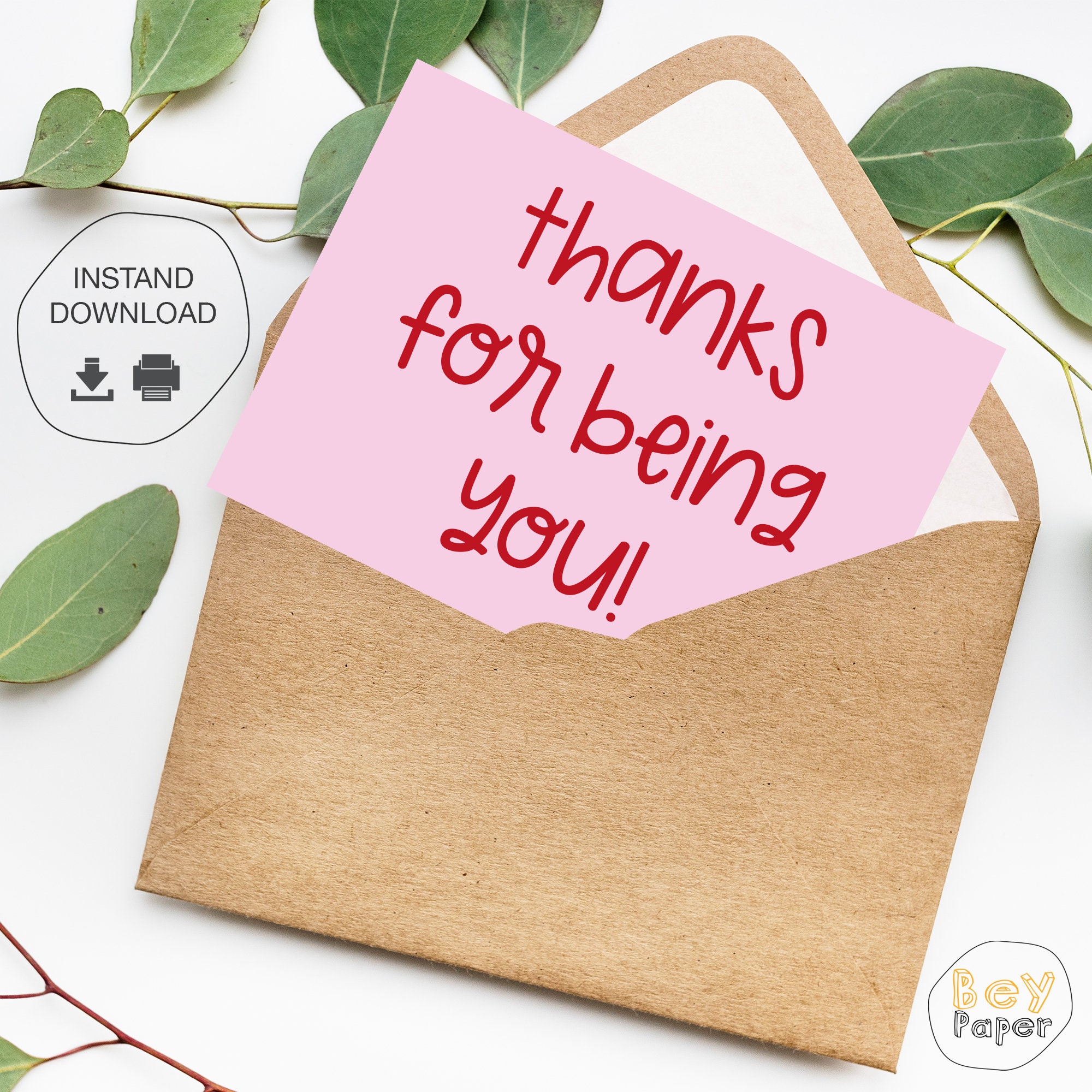 Printable Thank You Card | Instant Download | Greeting Card | Downloadable "thanks for Being You ...