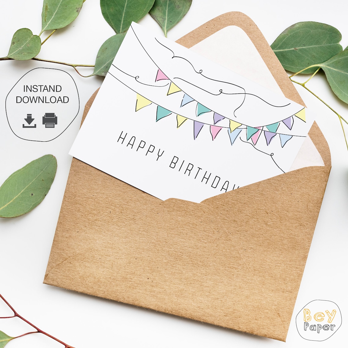 Printable Birthday Day Card Instant Download Greeting Card Digital ...