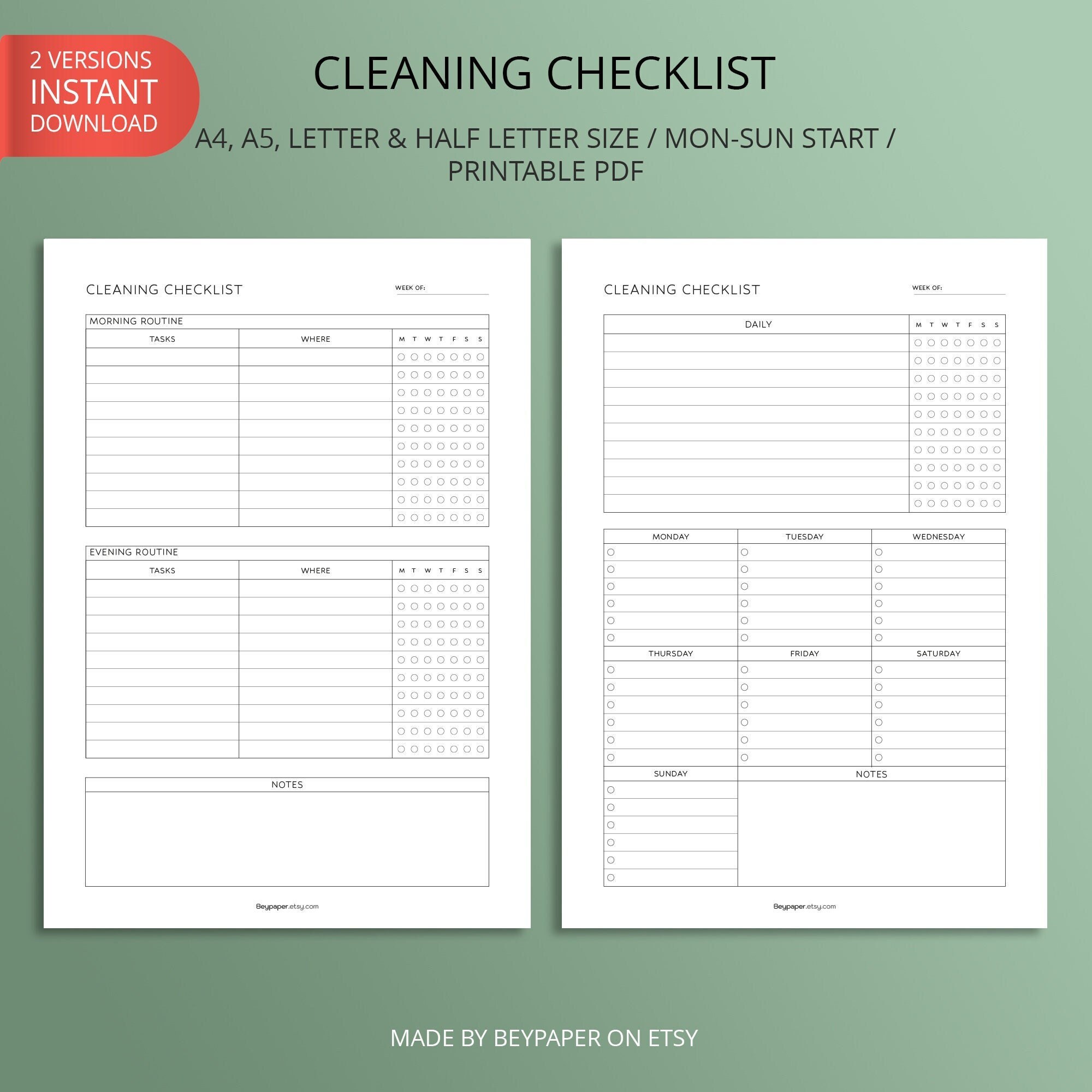 Printable Cleaning Planner Cleaning Checklist Schedule - Etsy