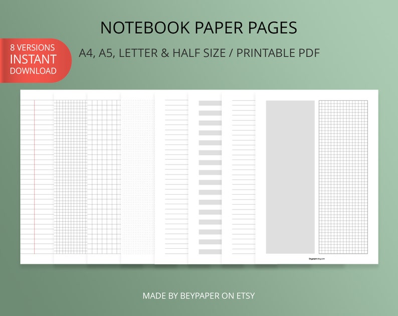 Printable Notebook Paper Pages | Lined, Graph & Dot Grid Paper Bundle ...