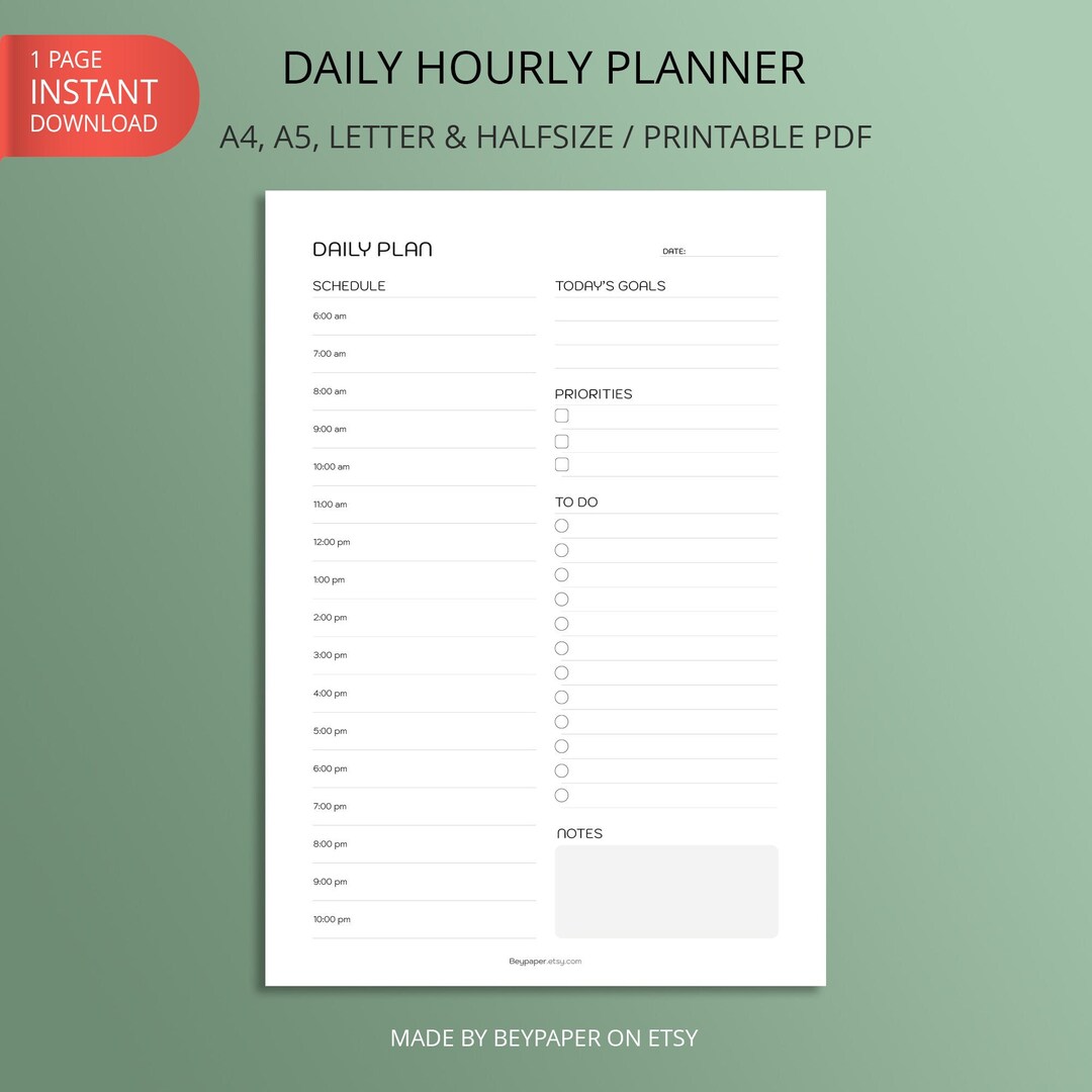 Printable Daily Hour Planner | Undated Daily Schedule, To-do List ...