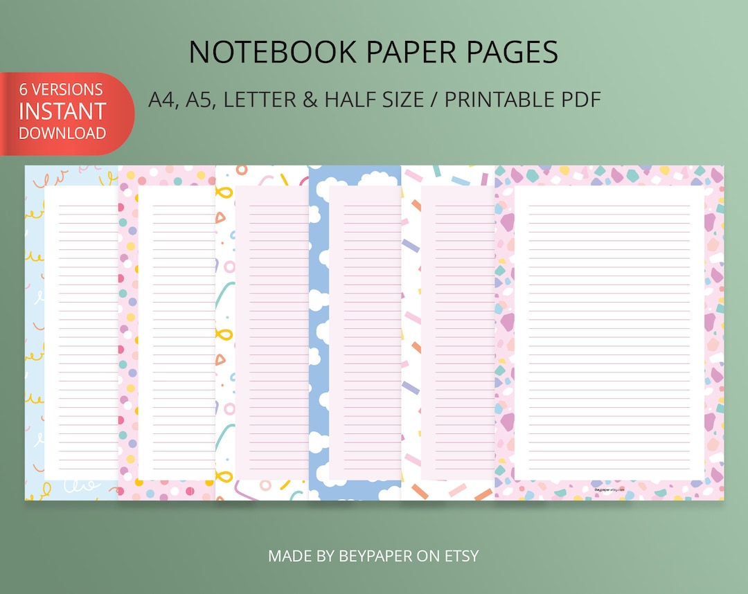 Printable Note Paper | 6 Different Designs of Lined Papers, Lined ...