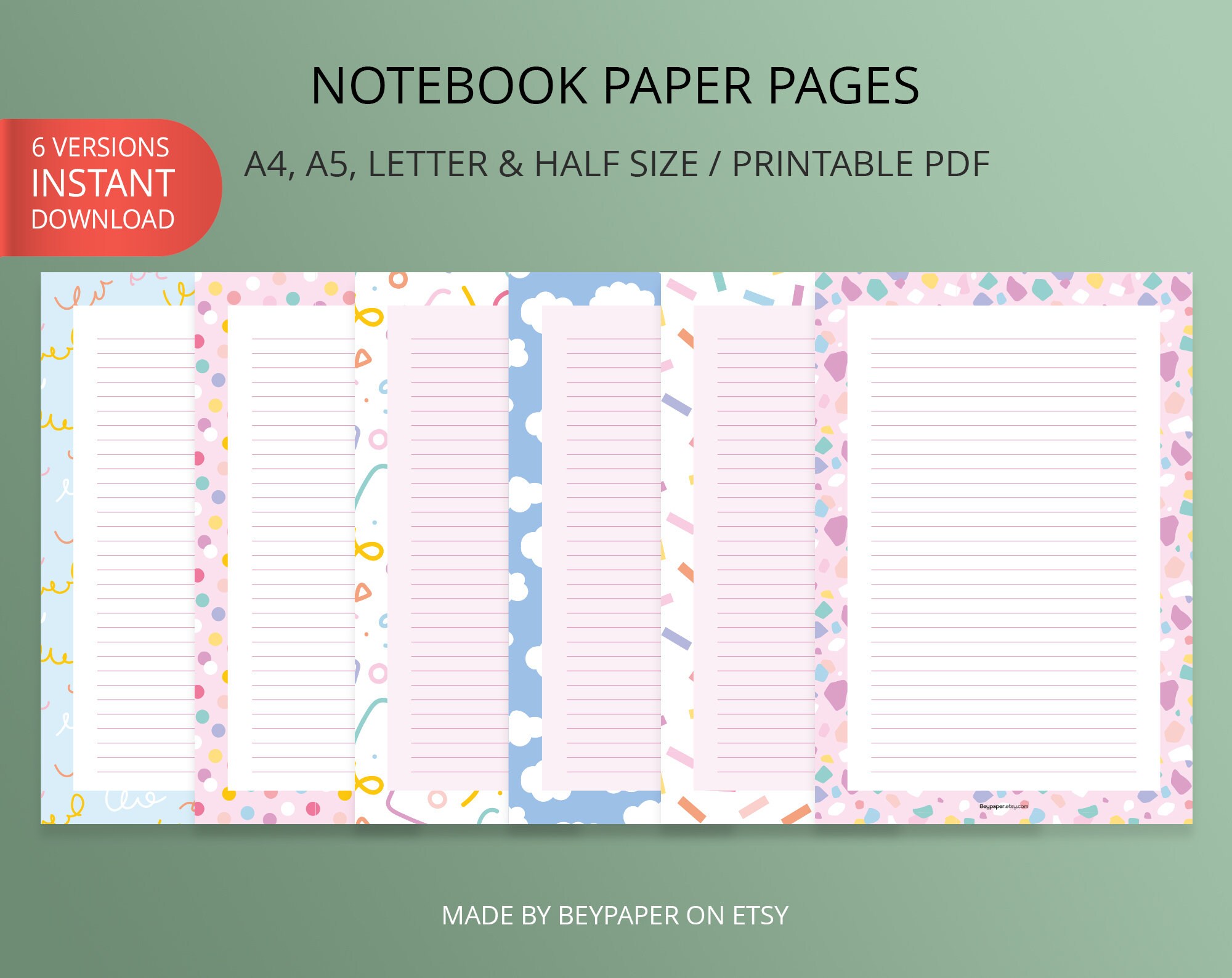 Printable Note Paper 6 Different Designs of Lined Papers, Lined Sheets ...