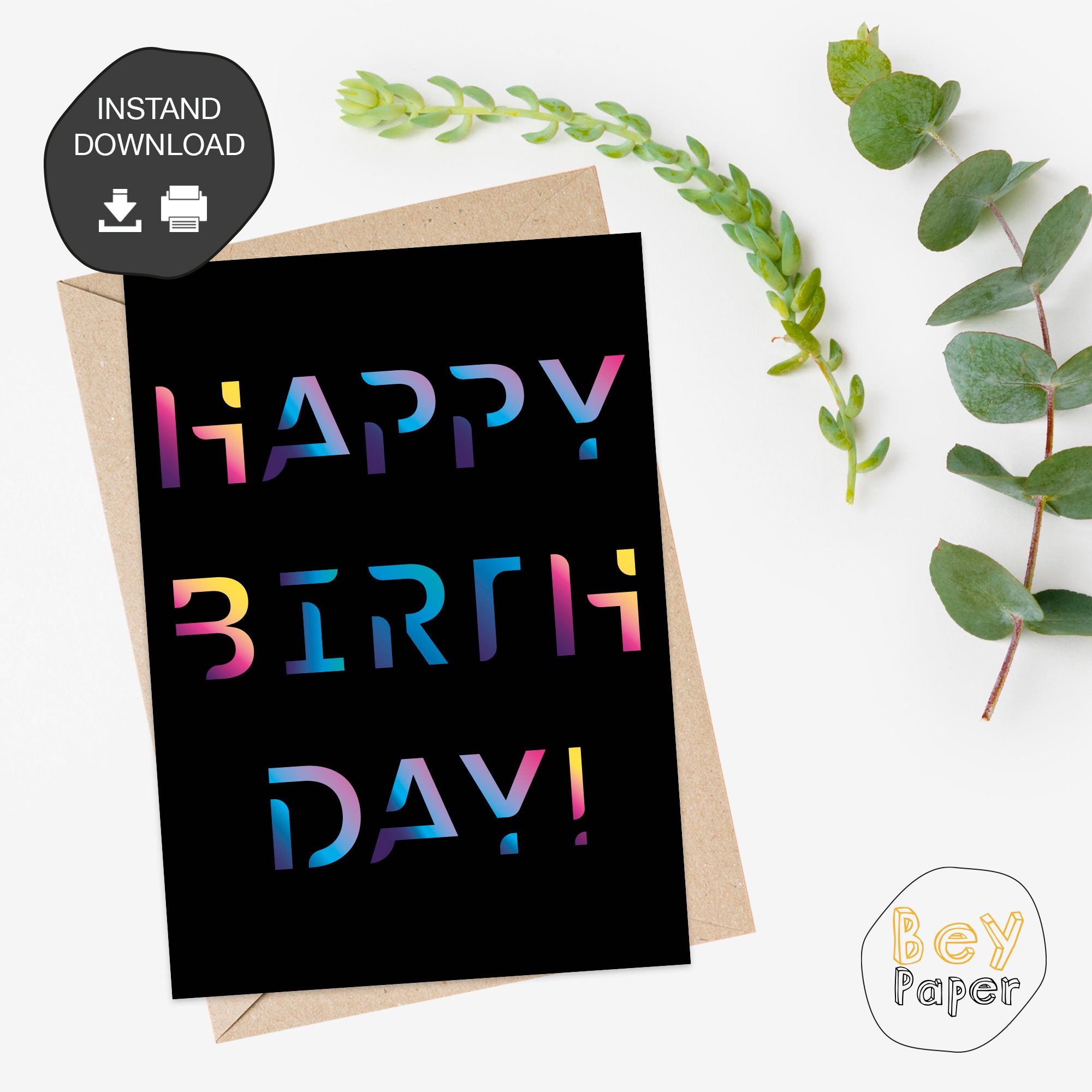 Printable Birthday Day Card Instant Download Greeting Card Digital ...