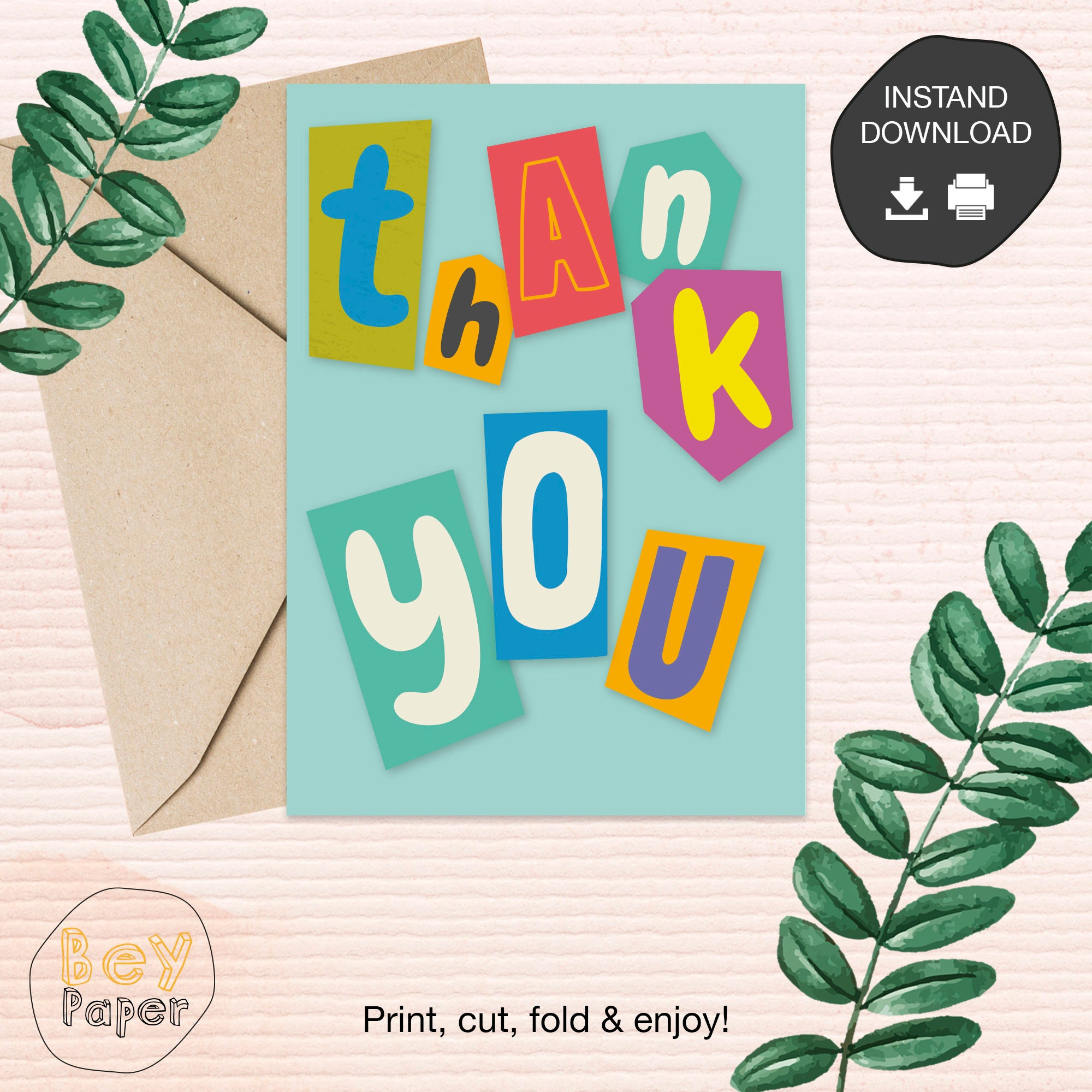 Printable Thank You Card Design Instant Download Greeting Card Friend ...