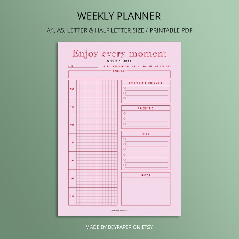 Daily, Weekly, Monthly Pink Planner Planner Set Printable & Instant ...