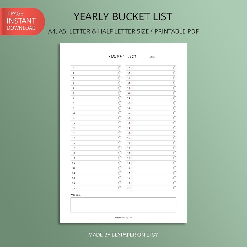 Printable Yearly Bucket List Life Goals Planner Planner - Etsy